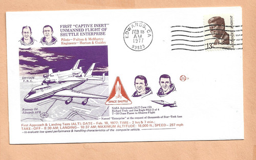 SHUTTLE 747 1st CAPTIVE INERT FEB 18,1977 IC #1 EAFB SPACE VOYAGE COVER ...