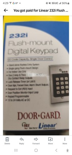 Linear 232i Flush Mount Digital Keypad 12 To 24 Volts AC or DC 0-213111 ...