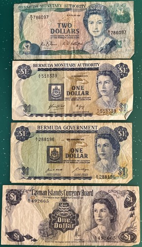 1970 1976 $1 1989 $2 Bermuda & 1974 $1 Cayman Island Queen Elizabeth 4 ...