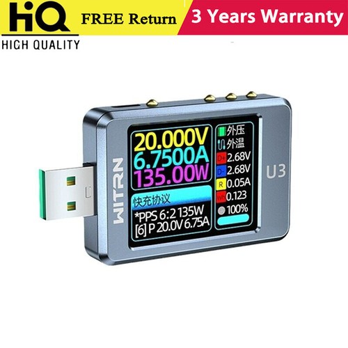 WITRN Grey CNC U3 Alloy Ver USB Tester Voltage Current Meter PD3.1 ...
