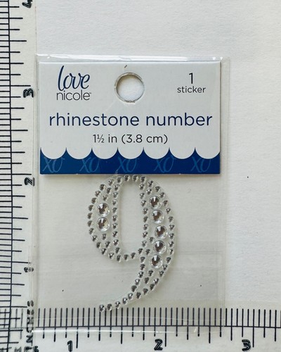 Number 9 Rhinestone Sticker 1.5" Clear Silver Glitter Scrapbook ...