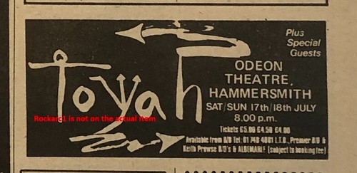 TOYAH Hammersmith Odeon 1982 Original Vintage Gig Advert - 2x3 inches ...