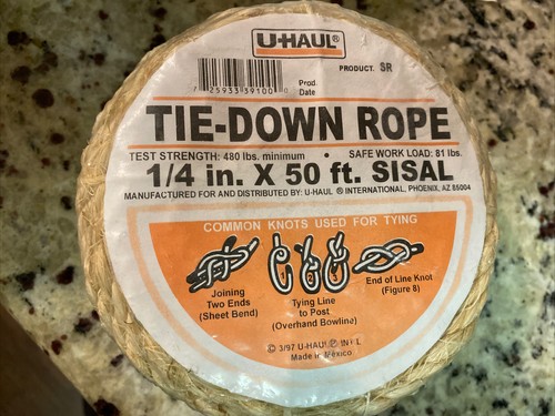 Uhaul Tie-down rope 1/4” X 50ft. Sisal | eBay