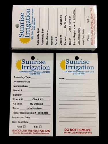 Backflow Inspection Tags - Custom Print - Waterproof - UV Resistant ...