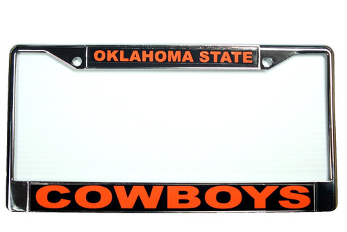 OK STATE License Plate Frame, Polished Chrome, OKLAHOMA STATE/COWBOYS ...