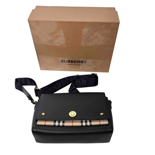 Burberry Note 80211101 Black & Plaid Calf Leather Crossbody Bag ...