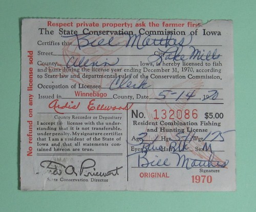 1970 Iowa Conservation Commission Resident Hunting Fishing Combo ...