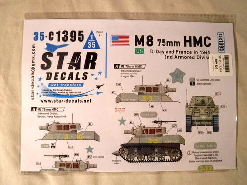 1/35 Star Decals US Army M8 75mm HMC D-Day & France 1944 2nd ArmorDiv ...