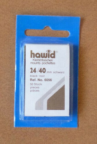 HAWID STAMP MOUNTS BLACK Pack of 50 Individual 24mm x 40mm - Ref. No ...