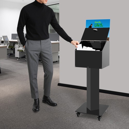 Lockable Acrylic Voting Box w/4 Wheels, Mobile Ballot/Suggestion Box ...