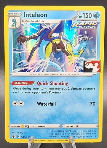 Play! Pokemon Prize Pack Series 1 HOLO Chilling Reign Inteleon 043/198 ...