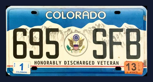 COLORADO LICENSE PLATE " 695 SFB " HONORABLY DISCHARGED MILITARY VET ...