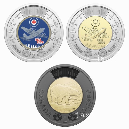 SET 2024 $2 100th Anniversary RCAF Colour/Non-Colour & 2022 Black Ring ...