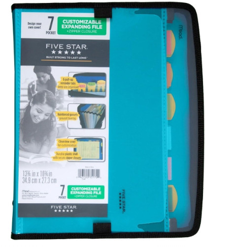 Five Star Expanding File Folder Zipper 7 Pocket Expandable Blue ...