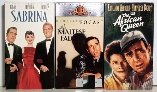 Lot of 3 Humphrey Bogart Movies (VHS) Aftrican Queen, Maltese Falcon ...