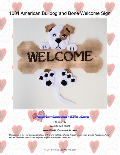 American Bulldog and Bone Welcome Sign- Plastic Canvas Pattern or Kit ...