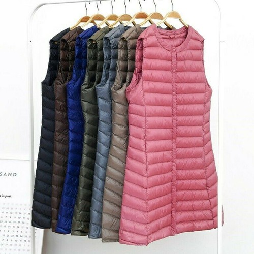 Women Ladies Ultralight Round Collar Waistcoat Down Long Sleeveless ...