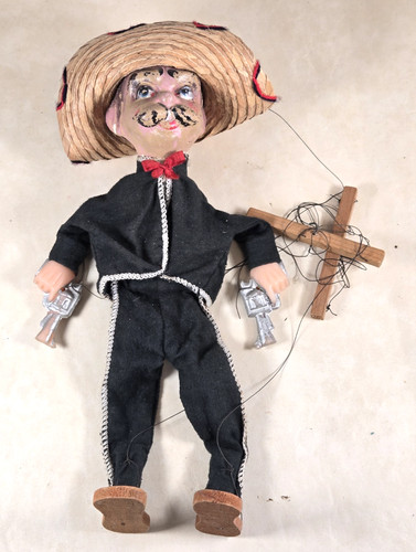 VTG Marionette Puppet Mexican Bandito Pistols String Doll Sombrero Hand ...