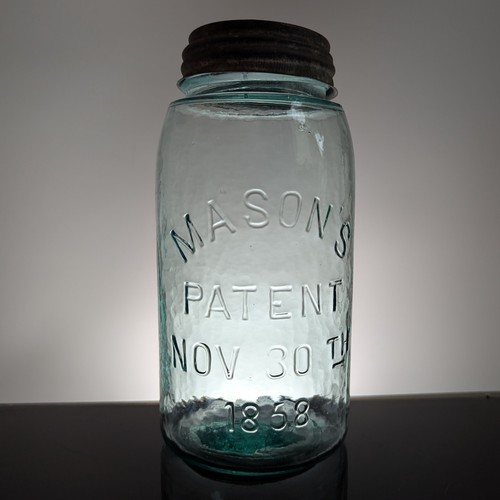 Antique Mason’s Patent Nov 30th 1858 Jar Pale Aqua Embossed Zinc Lid ...