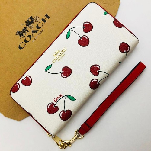 COACH Zip Around Accordion Long Wallet Heart Cherry Print Chalk CF406 ...