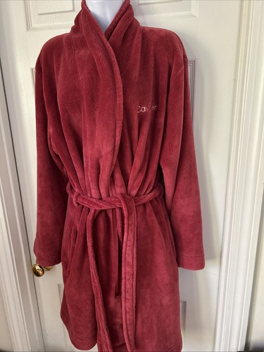 CALVIN KLEIN Womens Ladies Plush Bath Robe CK Logo Plush Robe Red Size ...