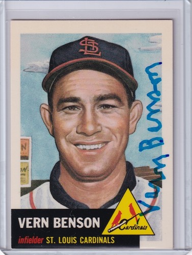 1991 TOPPS #205 VERN BENSON 1953 STYLE HAND SIGNED AUTOGRAPH CARDINALS ...