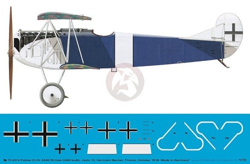 Peddinghaus 1/72 Fokker D.VII (Late OAW) Markings Hermann Becker Jasta ...