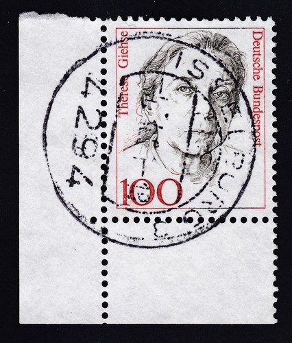 GERMANY 1988 - Corner Stamp Therese Giehse Cat Mi 1390 Sn 1484 Yt 1222 ...