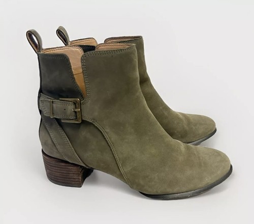 Vionic Suede Ankle Boots Women 8.5 Sienna Olive Green Zip Up Buckle ...