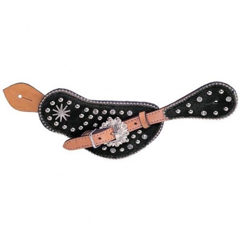 Western Natural Leather Black Overlay Spot and Stud Studded Spur Strap ...