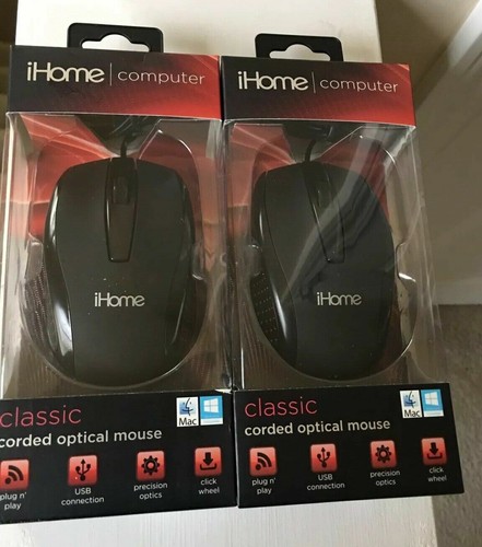 2 Pack- iHome Computer Classic Corded Optical Mouse - Black | eBay