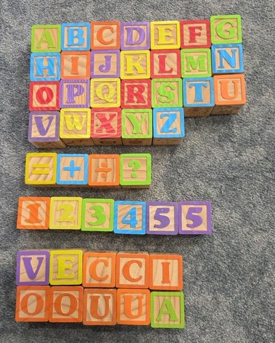 46 Vintage 4 Lb Wooden Letter ABC Blocks Huge Lot Numbers Pics Wood ...