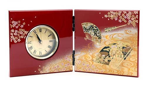 Teble Clock Yamanaka Urushi Lacquer Mori Makie Sakura Byobu folding ...