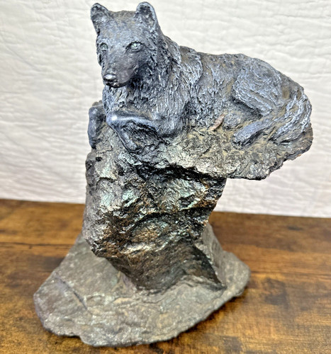 VTG Lone Wolf At Rest Bronze Color Resin Figurine Western Sculpture 12 ...