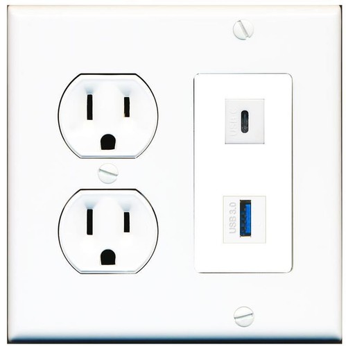 2 Port Electrical Outlet Cover Plug Round White UL USB-3 USBC Wall ...