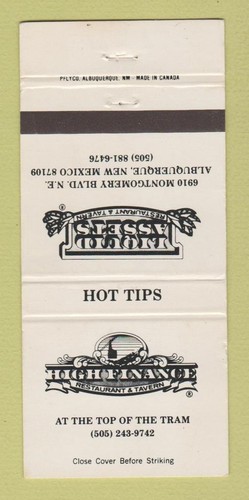 Matchbook Cover - High Finance Restaurant Albuquerque NM 30 Strike | eBay