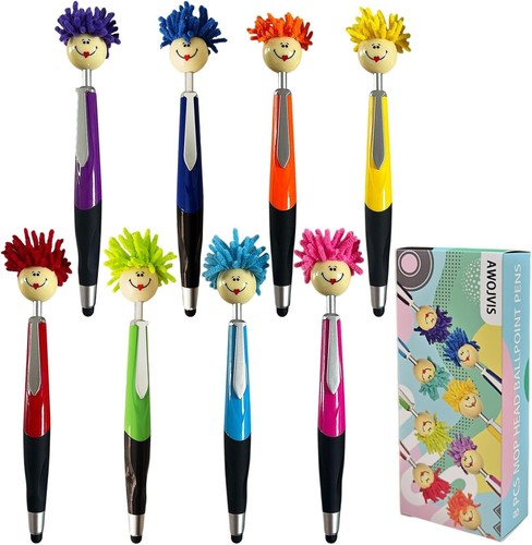 Pens,ballpoint pen,8pcs Mop Head Ballpoint Pens, Funny Mophea Topper ...