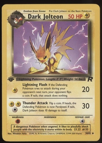 1st Ed Dark Jolteon Non-Holo WOTC Pokemon Card 38/82 Rocket Set ...