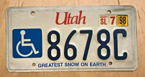 UTAH DISABLED HANDICAPPED PERSON AUTO LICENSE PLATE " 8678 C " UT ...