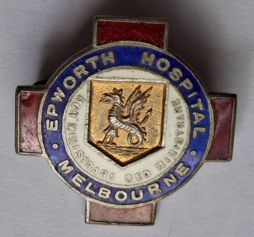 Nurses enamel badge Epworth Hospital Melb. NOT 9ct, Stokes; 24mm, chip ...
