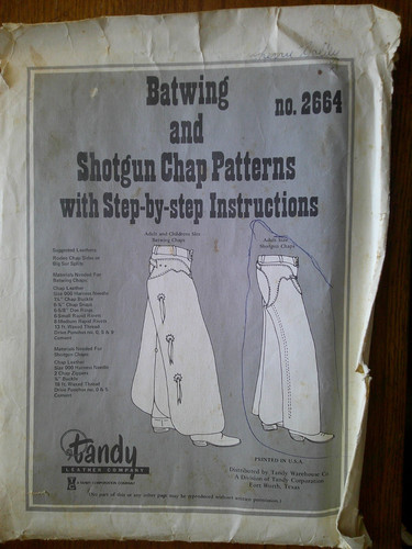 Tandy 2664 Batwing & Shotgun Chaps Leather Sewing Pattern Adult ...