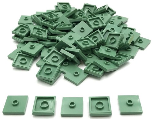 Lego 100 New Sand Green Plates Modified 2 x 2 1 Stud in Center Piece | eBay