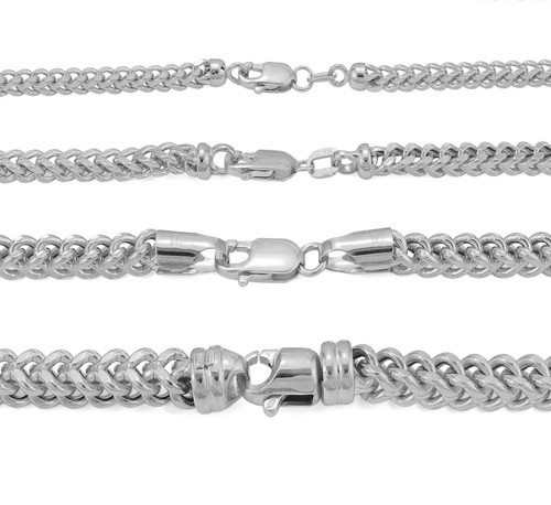 10K White Gold 1.5mm-3mm Square Wheat Box Franco Chain Pendant Necklace ...