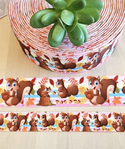 7/8 & 1.5" (1 YD) Squirrel Grosgrain Ribbon Acorns Festive Fall Ribbon ...