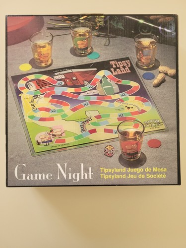 NIB Game Night Tipsy Land Glass Board Drinking Game W/ 4 Shot Glasses ...