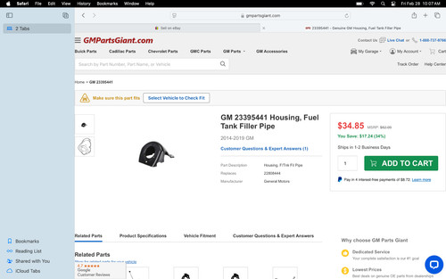 Part # 23395441 GM Parts Fuel Tank Filler Pipe Housing | eBay