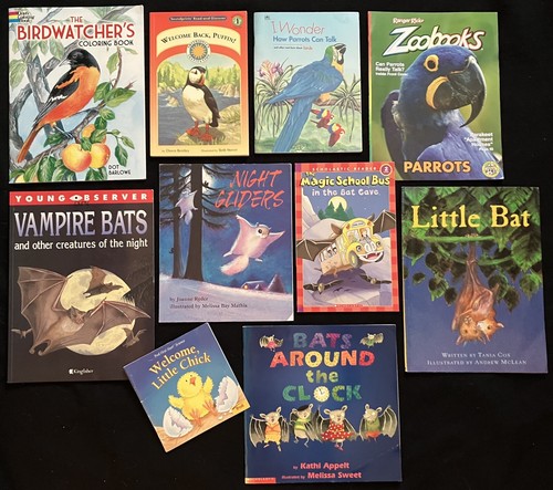 BIRDS & BATS Lot 10 PB Zoobooks,Parrots/Magic School Bus/Dover Coloring ...