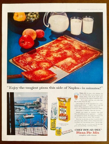 1956 Chef-Boy-Ar-Dee Pizza Pie Mix PRINT AD Tangiest This Side of ...