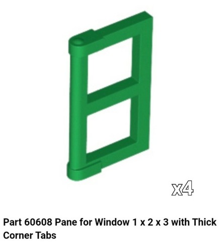 NEW LEGO Parts 60608 (x4) Green Pane for Window 1 x 2 x 3 with Thick ...