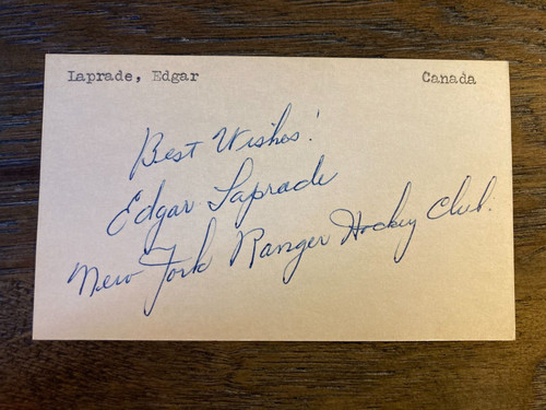 Edgar Laprade New York Rangers HOF signed autographed Hockey 3x5 index ...